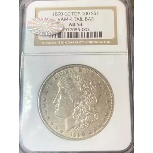 1890-CC Morgan Silver Dollar NGC AU-53 CC VAM-4 TAIL BAR - Quad City Coin Co